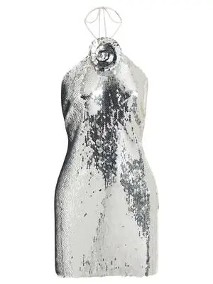 Magda Butrym Sequined Floral Appliqué Halterneck Mini Dress - Silver