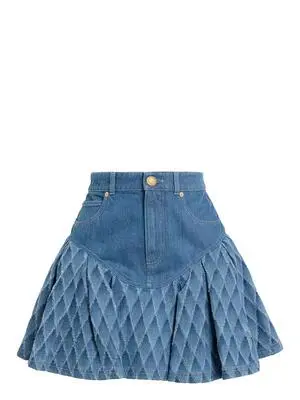 Balmain Denim Jacquard Pleated Mini Skirt - Mid Denim