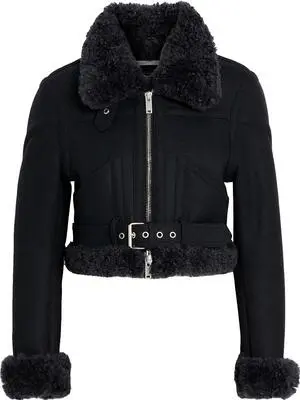 Stella McCartney Cropped Plush Trimmed Wool-felt Jacket - Midnight Blue