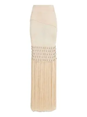 Rabanne Fringed Knitted Maxi Skirt - Cream