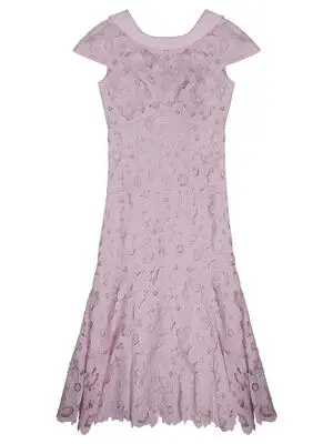 SELF-PORTRAIT Midi Lace Dress With Open Back - Pink
