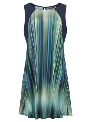 CONQUISTA Sleeveless A-line Dress With Graphic Stripes - Blue