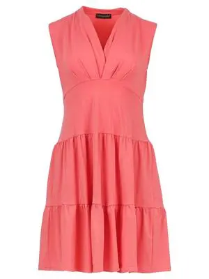CONQUISTA Sleeveless V-neck Tiered Jersey Dress - Red