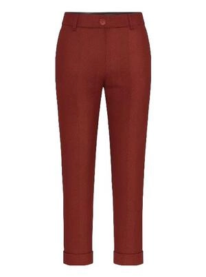 CONQUISTA Cropped Tapered Pants With Turn-ups - Red