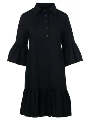 CONQUISTA Bell Sleeve Ruffle Hem Dress - Black