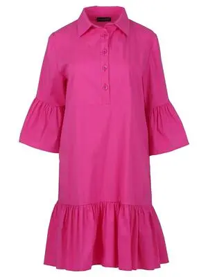 CONQUISTA Fuchsia Bell Sleeve Ruffle Hem Dress - Pink