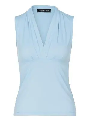 CONQUISTA Sleeveless V-neck Top In Viscose-blend - Blue
