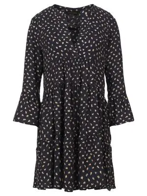 CONQUISTA Printed A-line Dress With Bell Sleeves - Beige/gray
