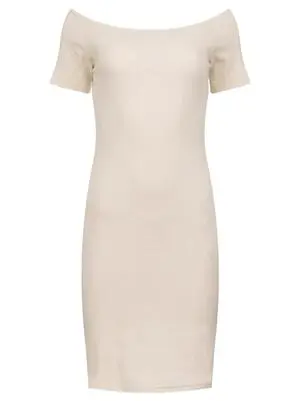 CONQUISTA Conquista Off-Shoulder Fitted Dress Beige/white