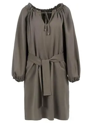 CONQUISTA Belted Dress With Round Neck - Brown