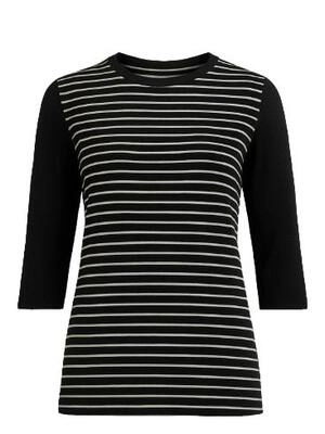 CONQUISTA Striped Three-quarter Sleeve Top - Black
