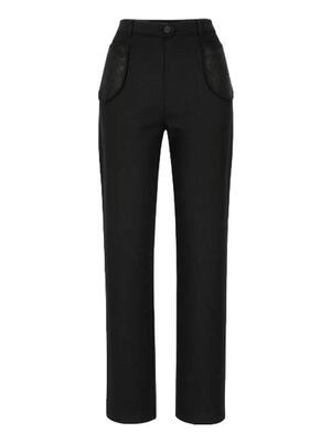 CONQUISTA Straight Punto Di Roma Pants With Faux Leather Detail - Black