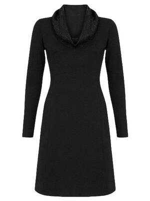 CONQUISTA Drape Neck Lace Detail Stretch Jersey Dress - Black