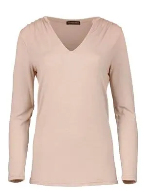 CONQUISTA Long Sleeve V-neck Top In Stretch Jersey - Orange