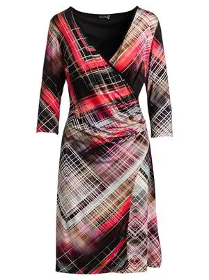 CONQUISTA Print Jersey Faux Wrap Midi Dress - Red