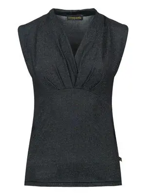 CONQUISTA Sleeveless Faux Wrap Top - Black