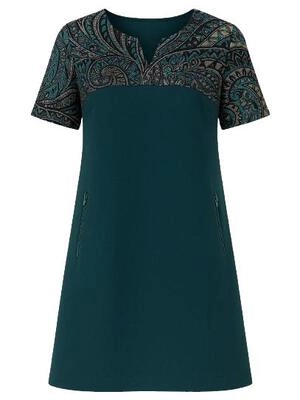 CONQUISTA Short Sleeve A-line Dress With Print Detail - Green