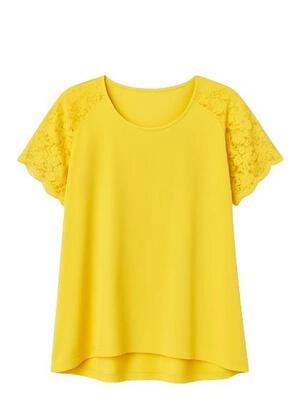 CONQUISTA Lace Detail Short-sleeved Top - Yellow
