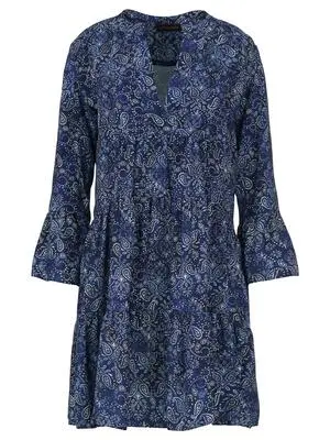 CONQUISTA A-line Paisley Dress With Bell Sleeves - Blue