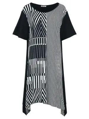 CONQUISTA Graphic Elegance Asymmetrical Jersey Dress - Black