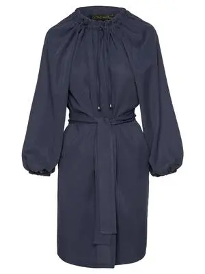 CONQUISTA Belted Navy Tencel Dress - Blue