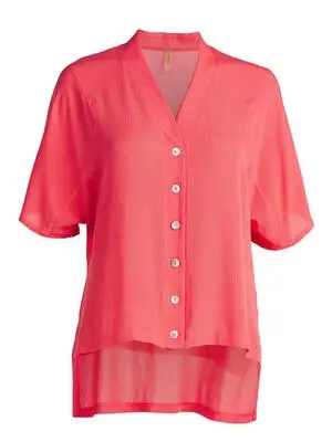 CONQUISTA Short Sleeve V-neck Blouse - Red