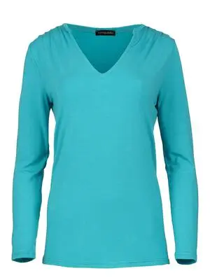 CONQUISTA Long Sleeve V-neck Top - Blue