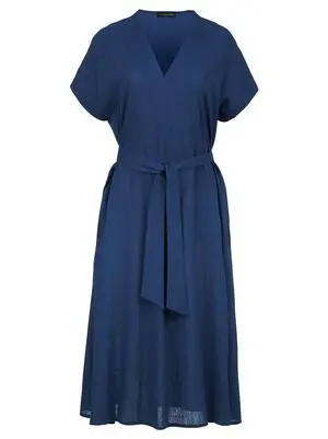 CONQUISTA Conquista Linen Style Belted Midi Dress