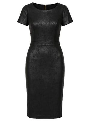 CONQUISTA Leather Effect Fitted Midi Dress - Black