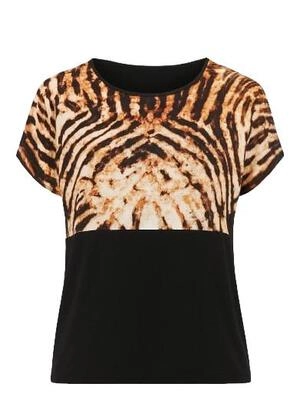 CONQUISTA Animal Print Contrast Top - Black