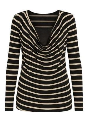 CONQUISTA Striped Layered Long Sleeve Top - Black