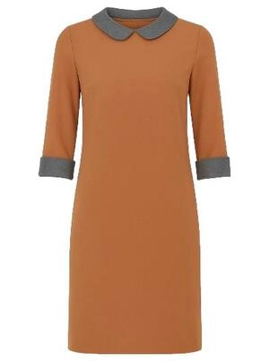 CONQUISTA Winter Dress With Contrast Peter Pan Collar - Brown