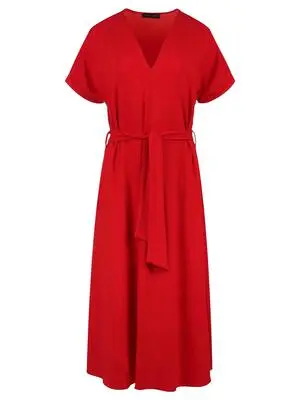 CONQUISTA Belted Midi Dress - Red