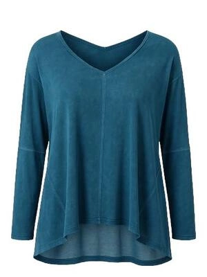CONQUISTA Batwing Sleeve Top With Contrast Panel - Blue
