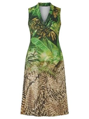 CONQUISTA Safari Print Empire Waist Dress - Green
