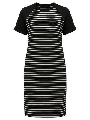 CONQUISTA Short Sleeve Striped Rib Knit Dress With Pockets - Black