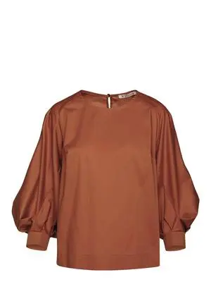 CONQUISTA Chocolate Top With Bishop Sleeves In Sustainable Fabric - Brown