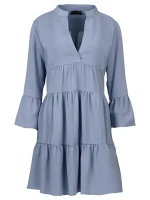CONQUISTA Sky Tencel A-line Dress With ¾ Bell Sleeves - Blue