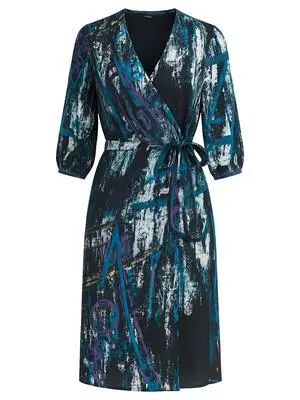 CONQUISTA Printed Wrap Dress - Blue