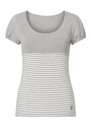 CONQUISTA Striped Short Sleeve Top With Strass Embellishment - Grey