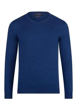PAUL JAMES KNITWEAR Extra Fine Merino Wool V-neck Jumper - Blue