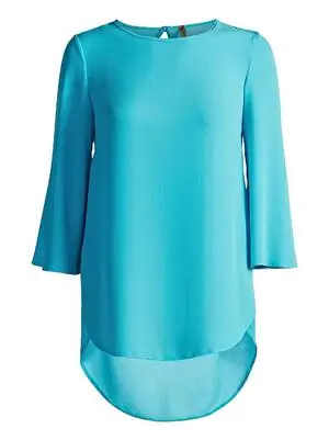 CONQUISTA Georgette Tunic With Bell Sleeves - Blue