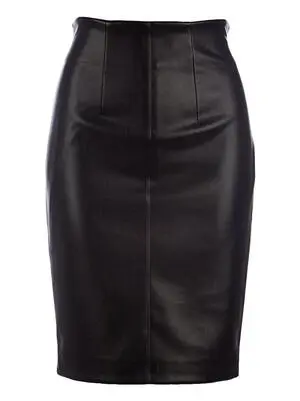 CONQUISTA Pleather Pencil Skirt With Back Slit - Black