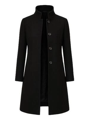 CONQUISTA Long Sleeve Coat With Button Detail And Stand Collar - Black