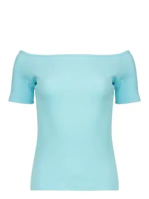CONQUISTA Off-shoulder Ribbed Top - Blue