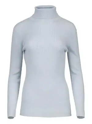 CONQUISTA Ribbed Wool Blend Turtleneck Top - Blue