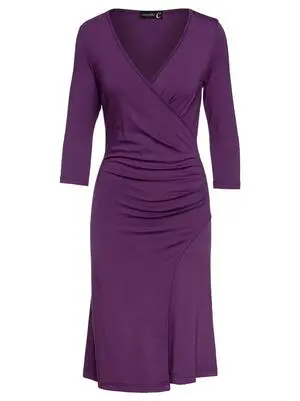 CONQUISTA Faux Wrap Dress With ¾ Sleeves And Trim Detail - Purple