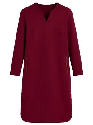 CONQUISTA Burgundy Stretch Dress With Zip Pockets - Red
