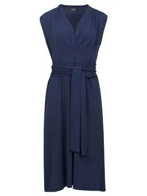 CONQUISTA Sleeveless V-neck Jersey Dress With Wrap Belt - Blue