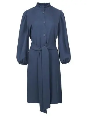 CONQUISTA Belted Long Sleeve Dress - Blue